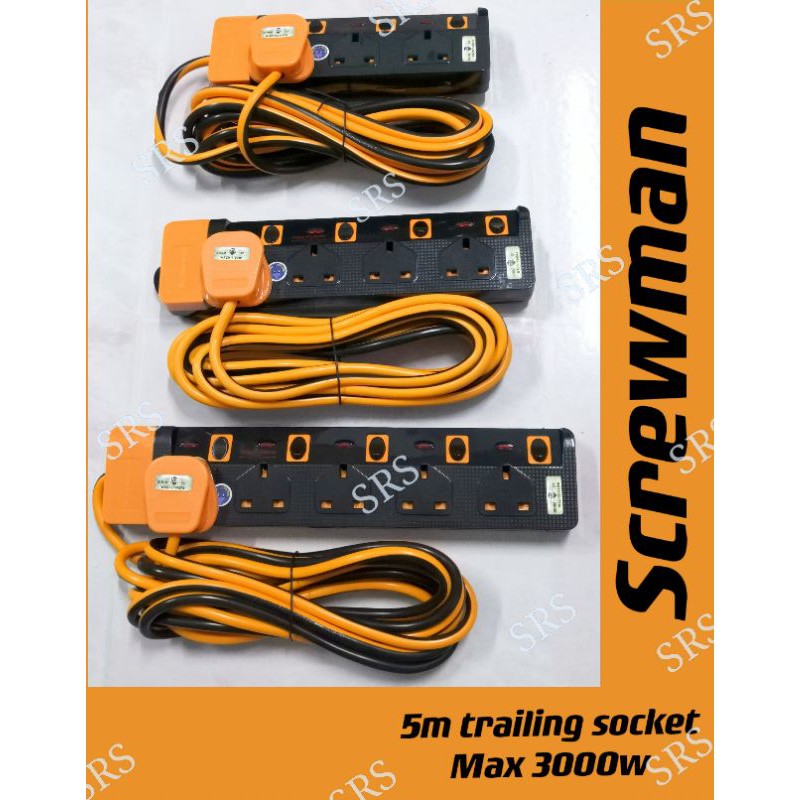 Screwman High Quality 3 4 5 Way Heavy Duty Trailing Socket Extension Socket Shopee Malaysia