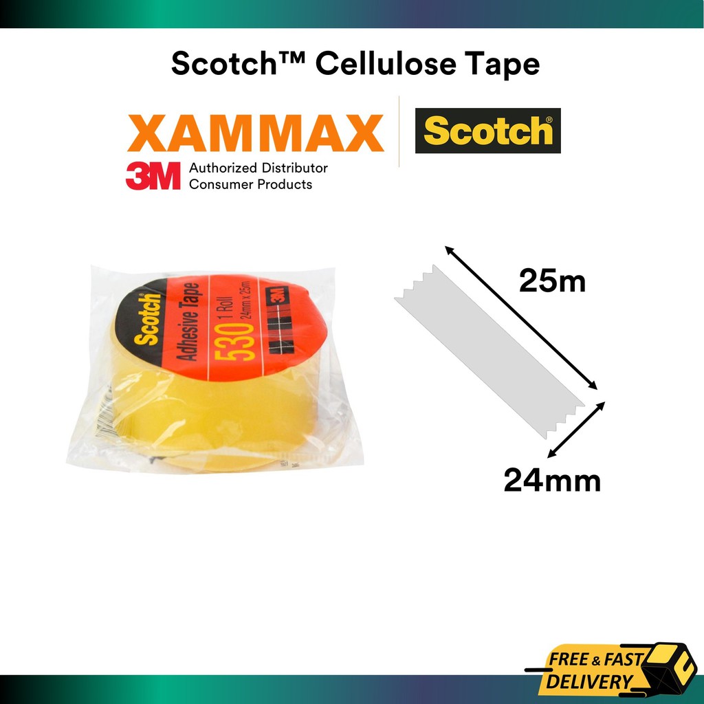 3M Scotch - 24mm X 25m (1" Core) 530 Cellulose OPP Clear Tape Transparent Adhesive Selefon Tape ...