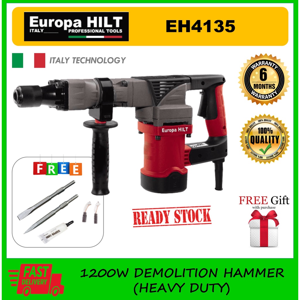 EUROPA HILT EH4135 1200W DEMOLITION HAMMER DRILL, HACKER | Shopee Malaysia