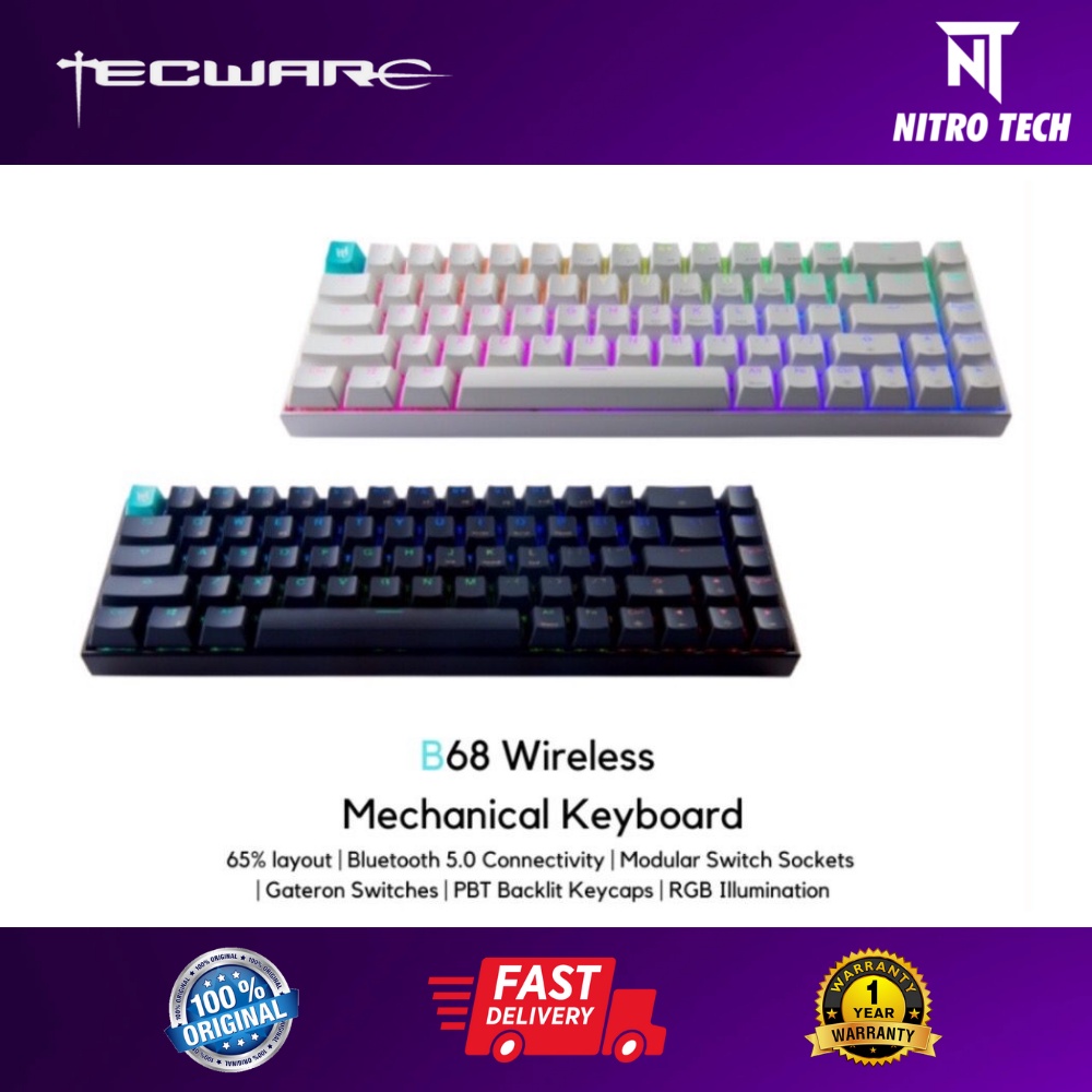 Tecware B68 RGB Wireless Mechanical Keyboard 65% Hot-Swappable Gateron ...