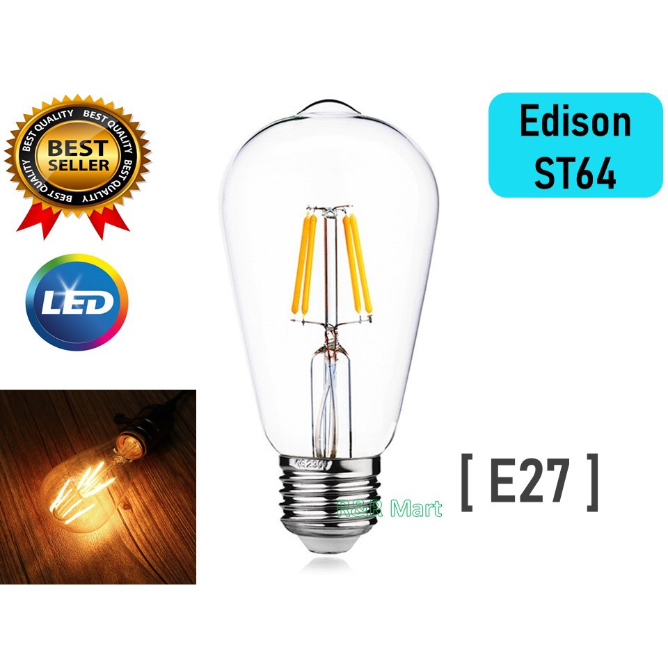 LED ST64 Filament Edison Retro Bulb 4W ( E27 ) Warm White | Shopee Malaysia