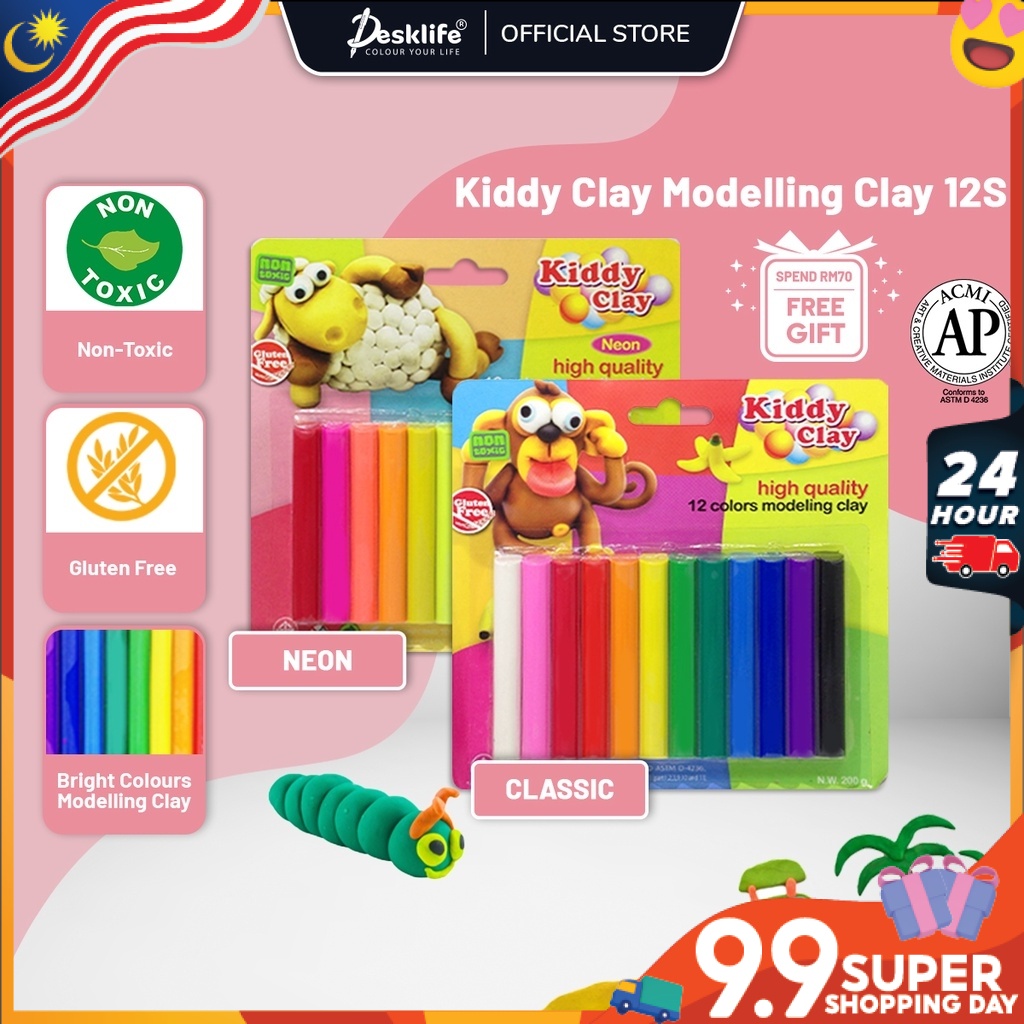 Desklife Kiddy Clay Modelling Clay 12s -(CARD)[SpendRM70forFreeGift ...