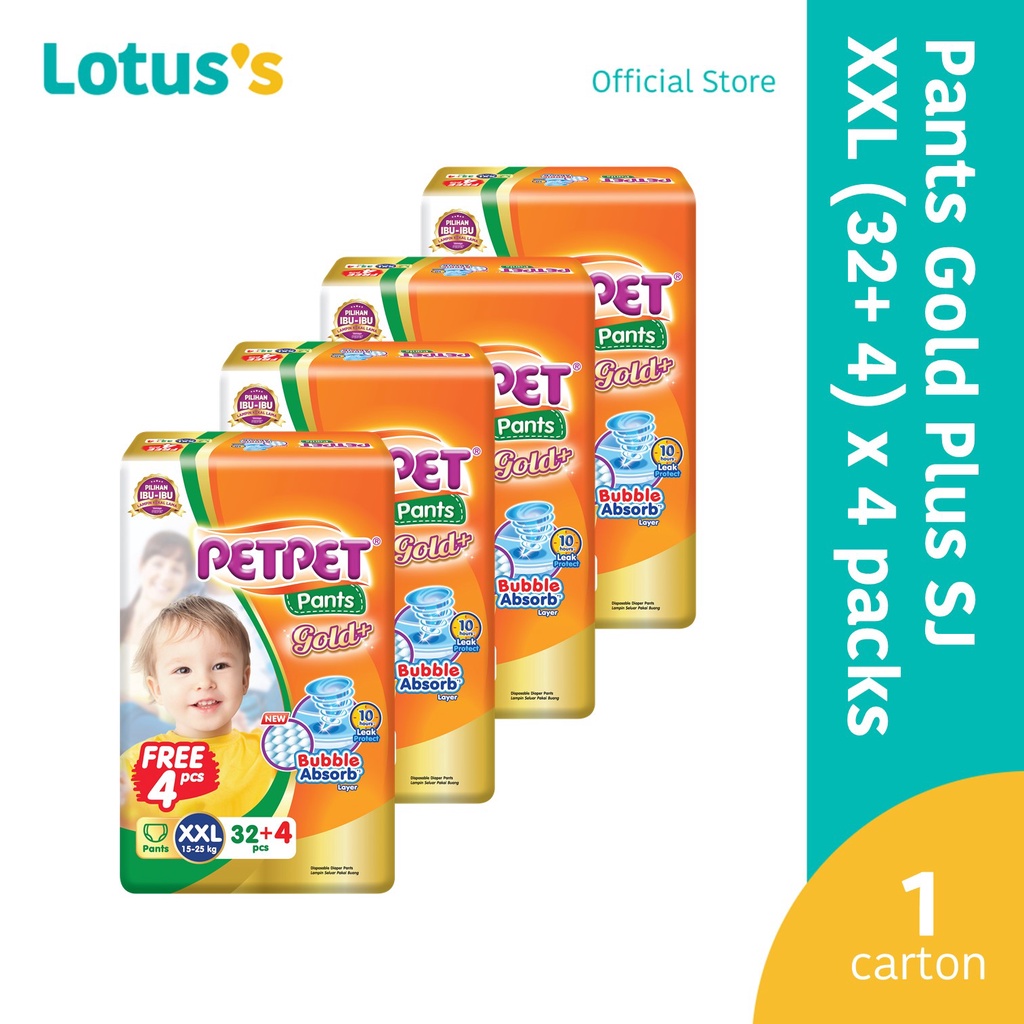 Petpet Pants Gold Plus Super Jumbo XXL (32+4) x 4packs (1 Carton ...