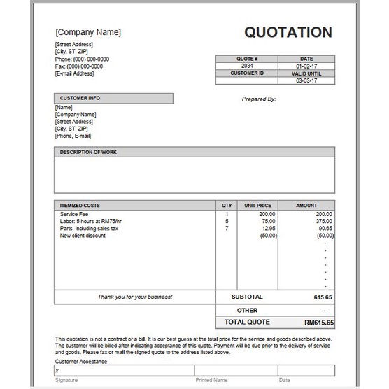Format Quotation Contoh Sebut Harga Simple My XXX Hot Girl