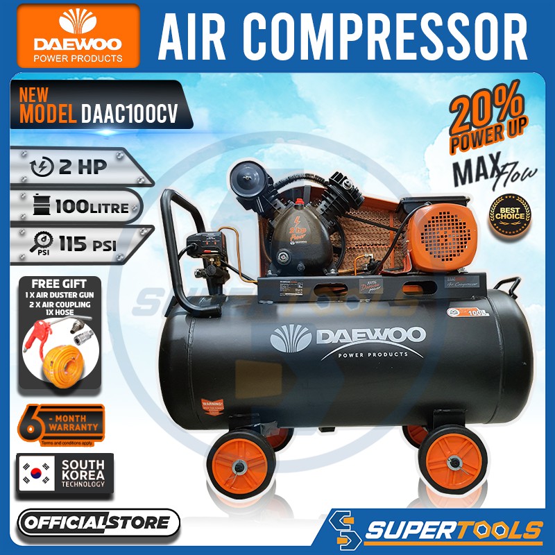 (FREE SHIPPING) DAEWOO Air Compressor 100L 2HP DAAC100CV Electric Motor ...