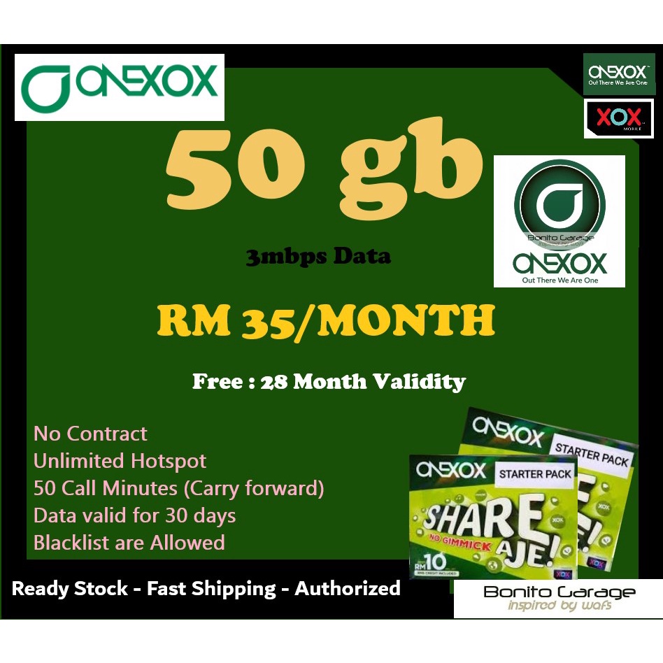 SIMKAD ONEXOX XOX MURAH RM35 SEBULAN (50 GB) PREPAID 28 BULAN ACTIVE ...