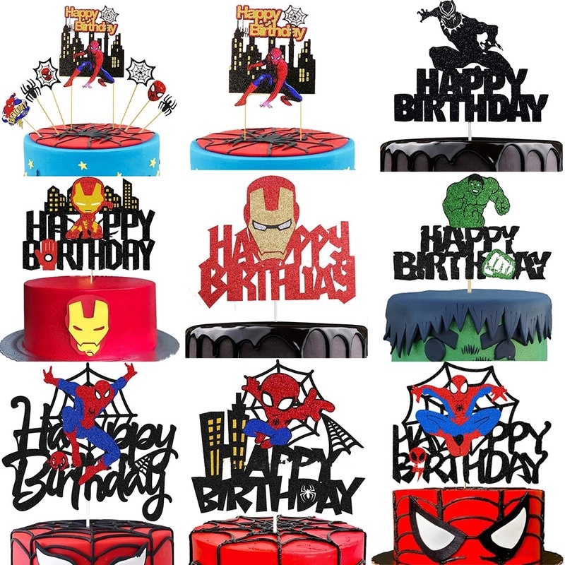 1 PCS Spiderman Hulk Iron Man Themed Avengers Superhero Cake Toppers ...