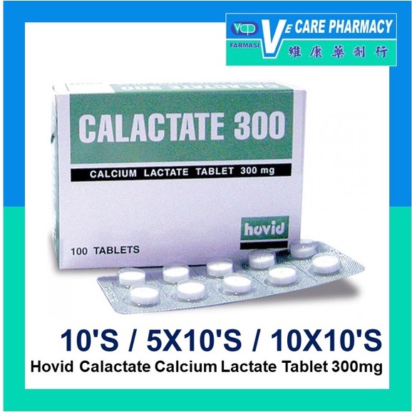 Hovid Calactate Calcium Lactate Tablet 300mg (1X10's/5X10's/10X10's ...