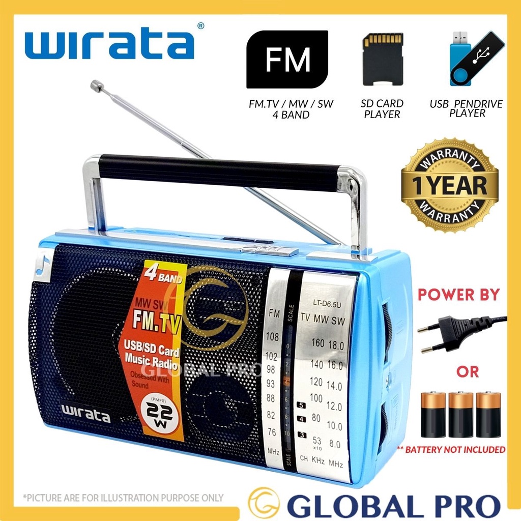 [READY STOCK] WIRATA Portable Radio 4 BAND USB FM Radio AUX USB Radio ...
