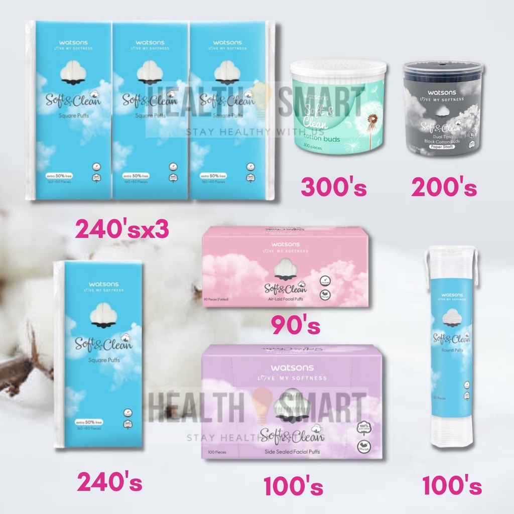 Watsons Soft & Clean Side Sealed 100's/ Square Puffs Face Cotton ...
