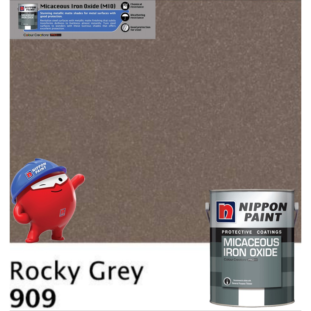 SINAR NIPPON 1 LITER 909 ROCKY GREY MATT METAL PAINT Micaceous Iron ...