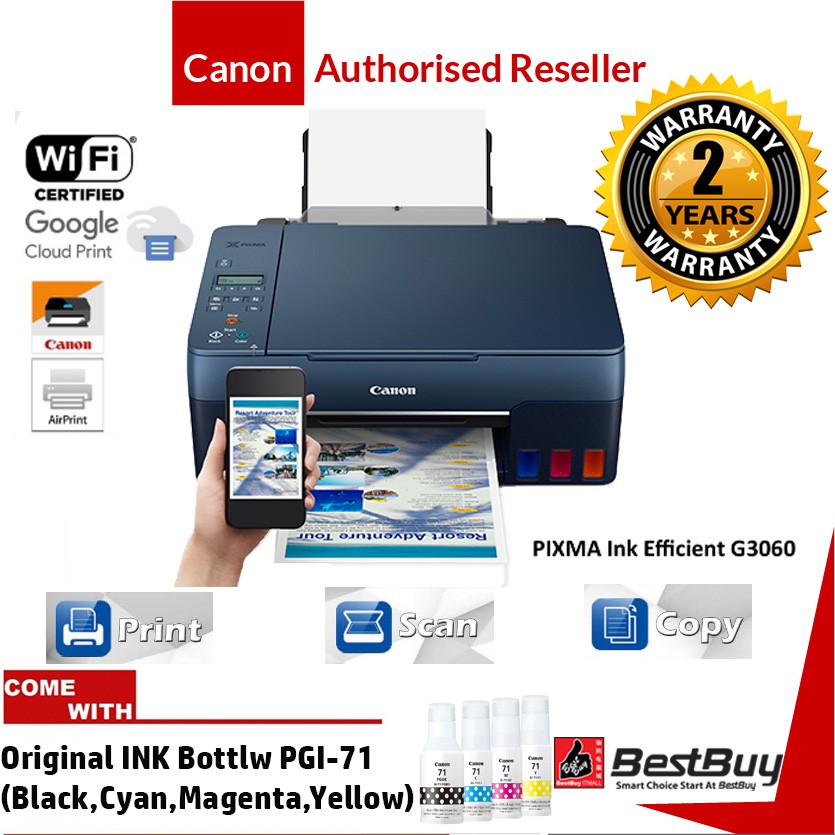 Canon Pixma G3060 Easy Refillable Ink Tank/Wireless/All In One Printer ...