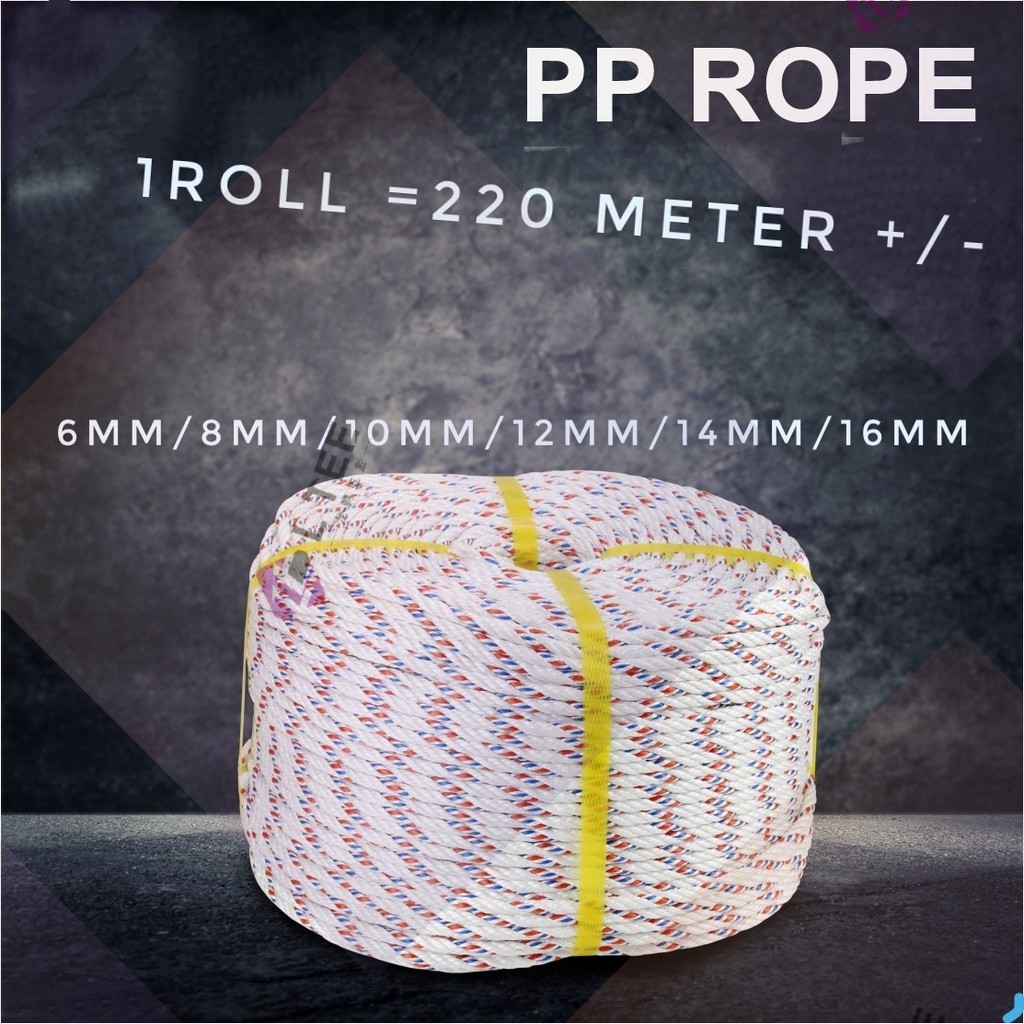 1ROLL 16mm PP Polypropylene Rope / TALI PP NYLON PUTIH (220 METER+ ...