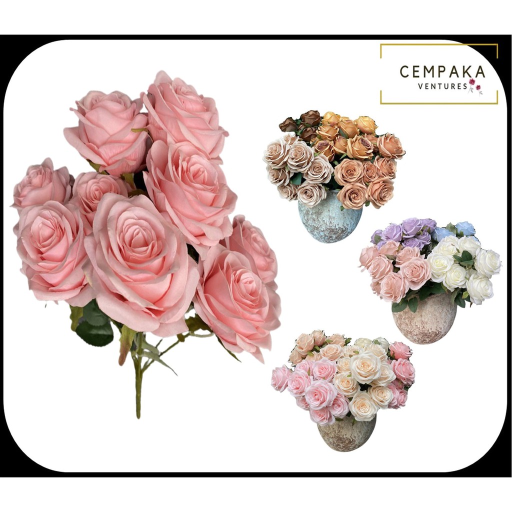 9 Big Head Rose Artificial Hand Bouquet Flower for Wedding Engagement ...