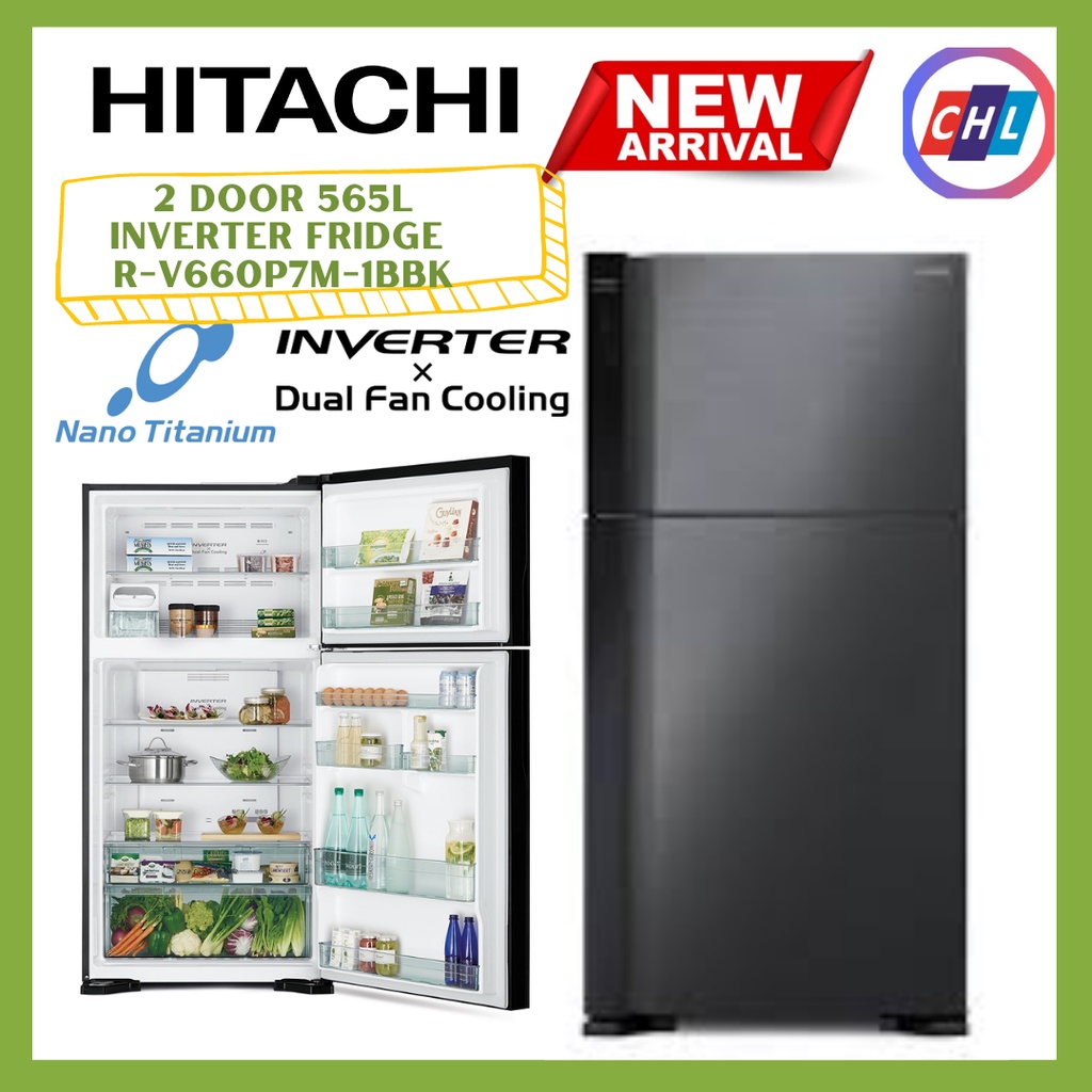 HITACHI (NEW MODEL + READY STOCK) 2 DOOR 565L INVERTER FRIDGE R-V660P7M-1BBK - HITACHI WARRANTY ...