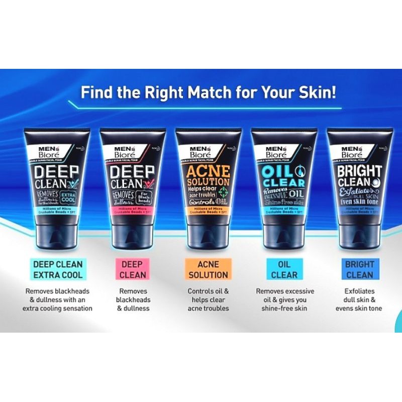 MEN'S Biore Double Scrub Facial Foam-Acne Solution/Deep Clean/Extra ...