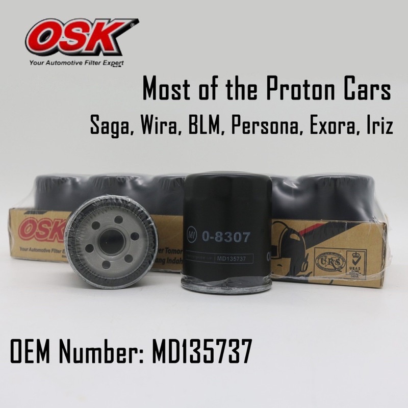 OSK Oil Filter, Proton Wira, Persona, Iriz, Gen2, Satria Neo, MD135737 ...