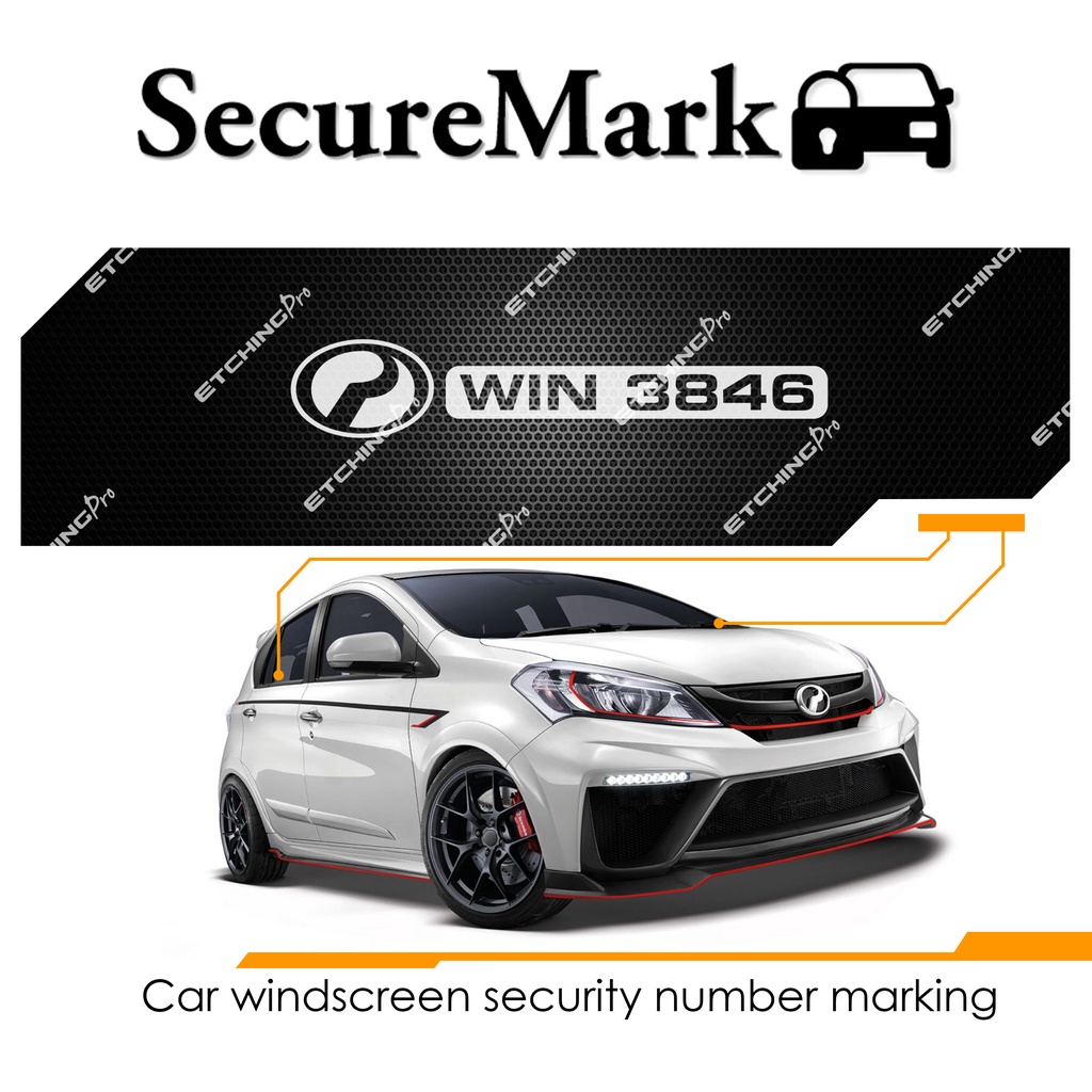 Perodua badge logo SecureMark car security marking sand blasting glass ...