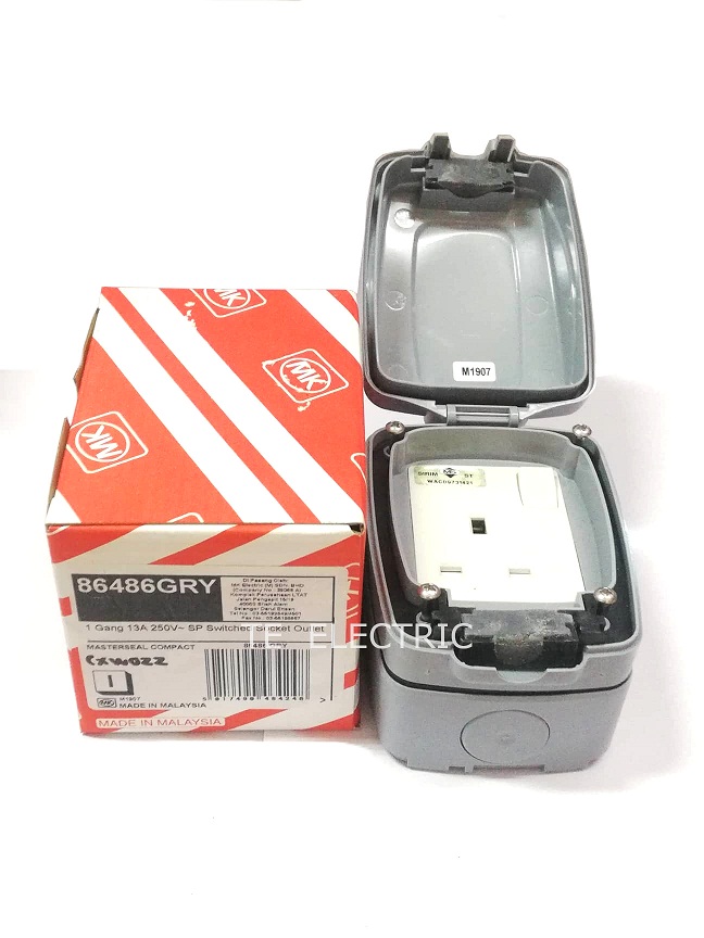 MK 86486 TC GY 13A WEATHERPROOF SWITCH SOCKET 13A S/S/O W/P IP65 (GREY ...