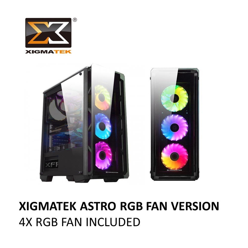 XIGMATEK ASTRO RGB ATX TEMPERED GLASS GAMING CASE WITH 4XRGB FAN ...
