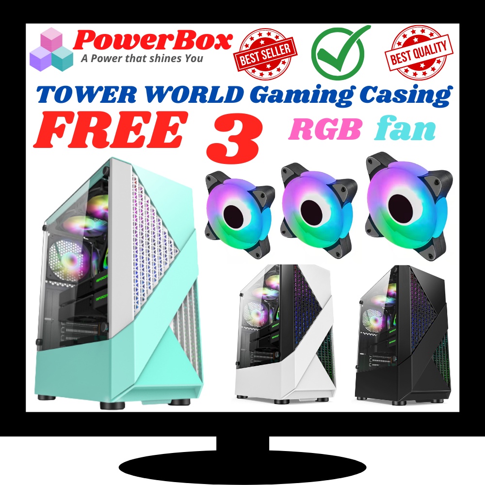 POWERBOX Tower World Tempered Glass ATX Mid Tower Gaming Casing With ...