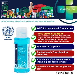 Kleen Relisan Alcohol Hand Sanitizer Gel 50ML (70% Denatured Ethanol ...