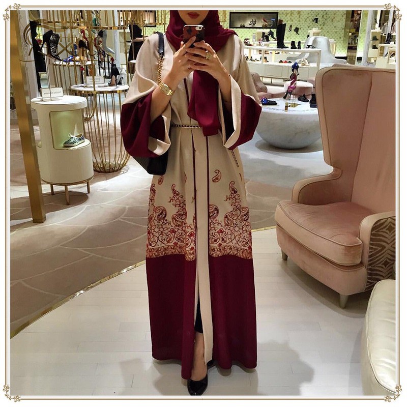 Dubai Arab Muslim Hijab Dress Women Sash Turkey Kaftan Open Abaya ...