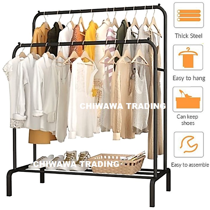 DIY Double Clothes Hanging Rack Cloth Shoe Wardrobe Closet Storage ...
