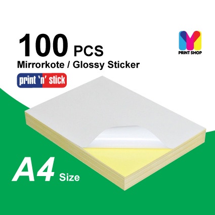 A4 100 PCS GLOSSY / MIRRORKOTE STICKER 100 SHEETS STICKER PAPER ...