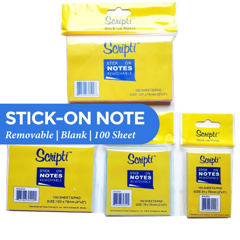Scripti Sticky Note Removable Stick On Note Blank Adhesive Stick On ...