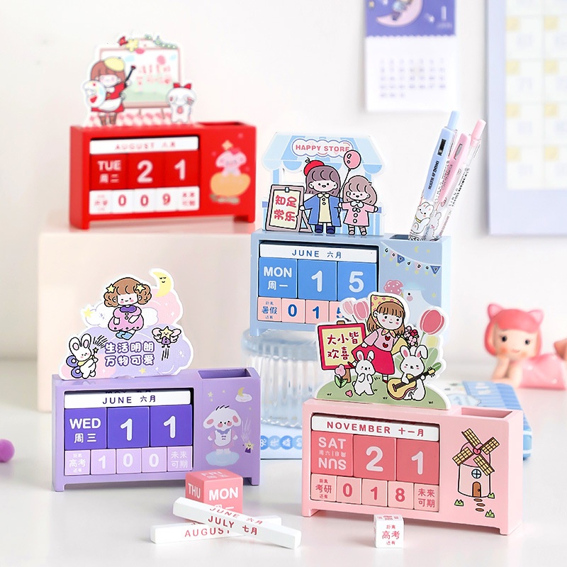 Kawaii Decoration Desk Calendar Cute Wooden Perpetual Calendar Cute ...