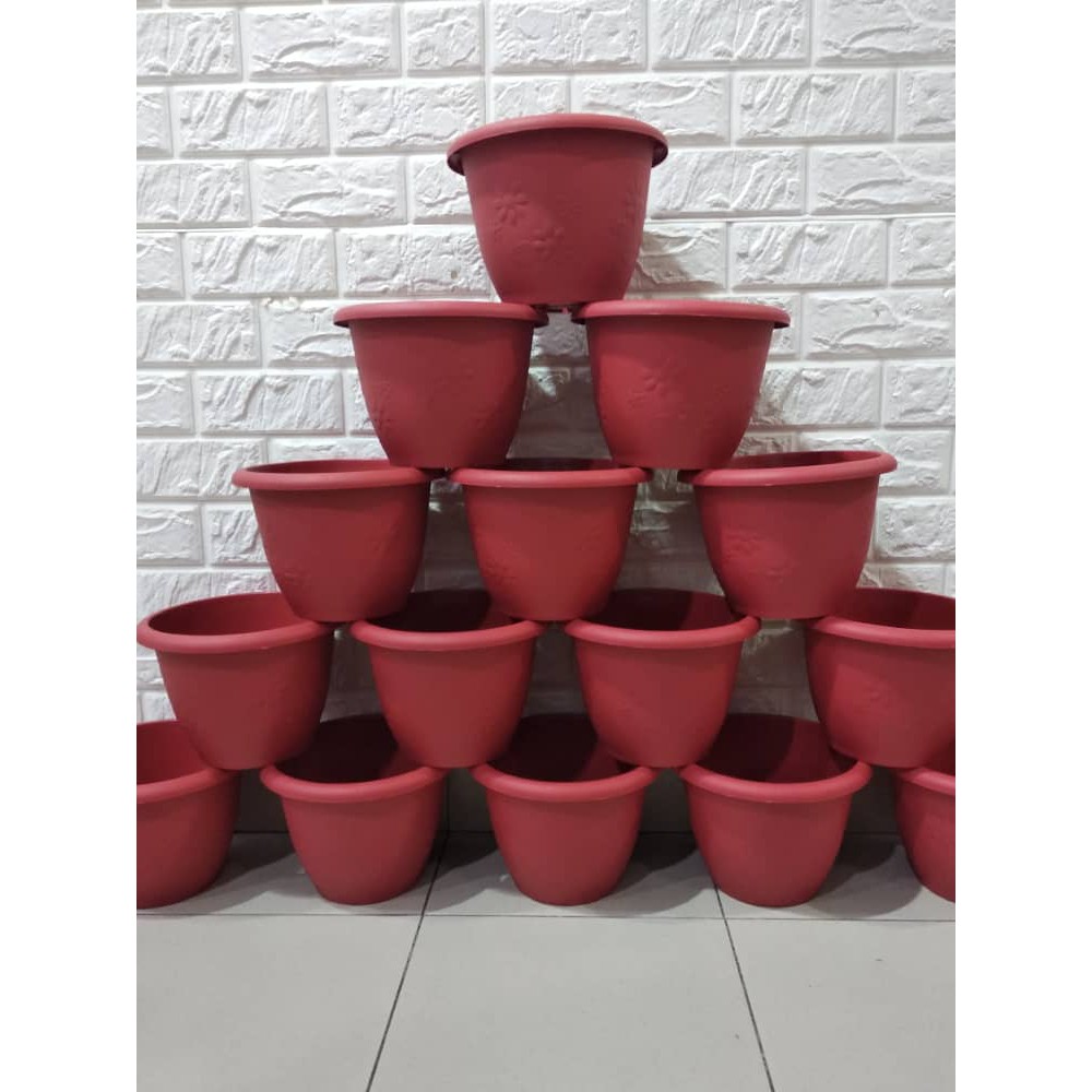 Pasu Bunga Plastik Bulat Bercorak Bunga Cantik 20.5cm X 20.5cm X 15cm ...