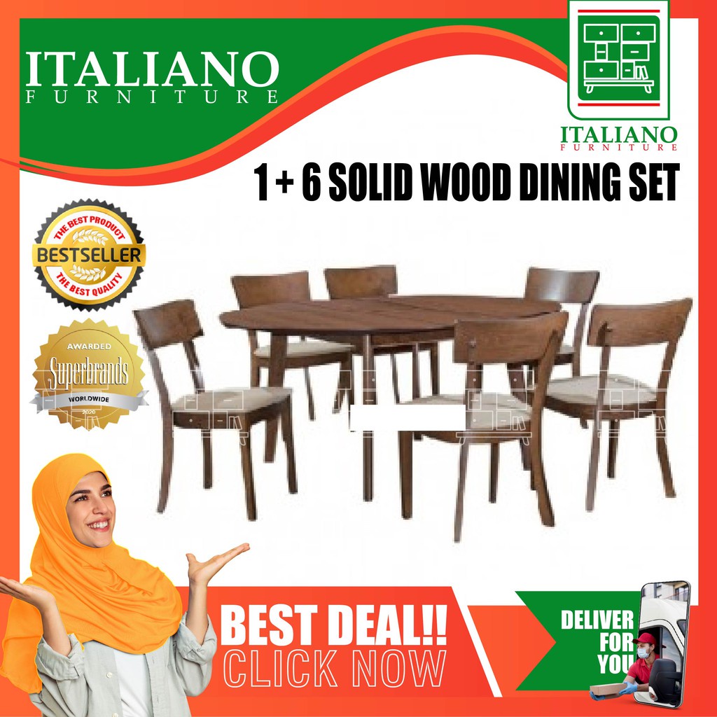 1 + 6 SOLID WOOD DINING SET / DINING ROOM SET / MEJA KERUSI MAKAN ...