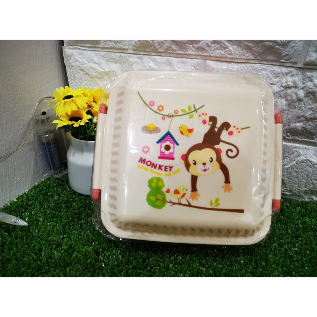 Cartoon monkey lunch box, two grids, flexible (spoon included) | Shopee ...