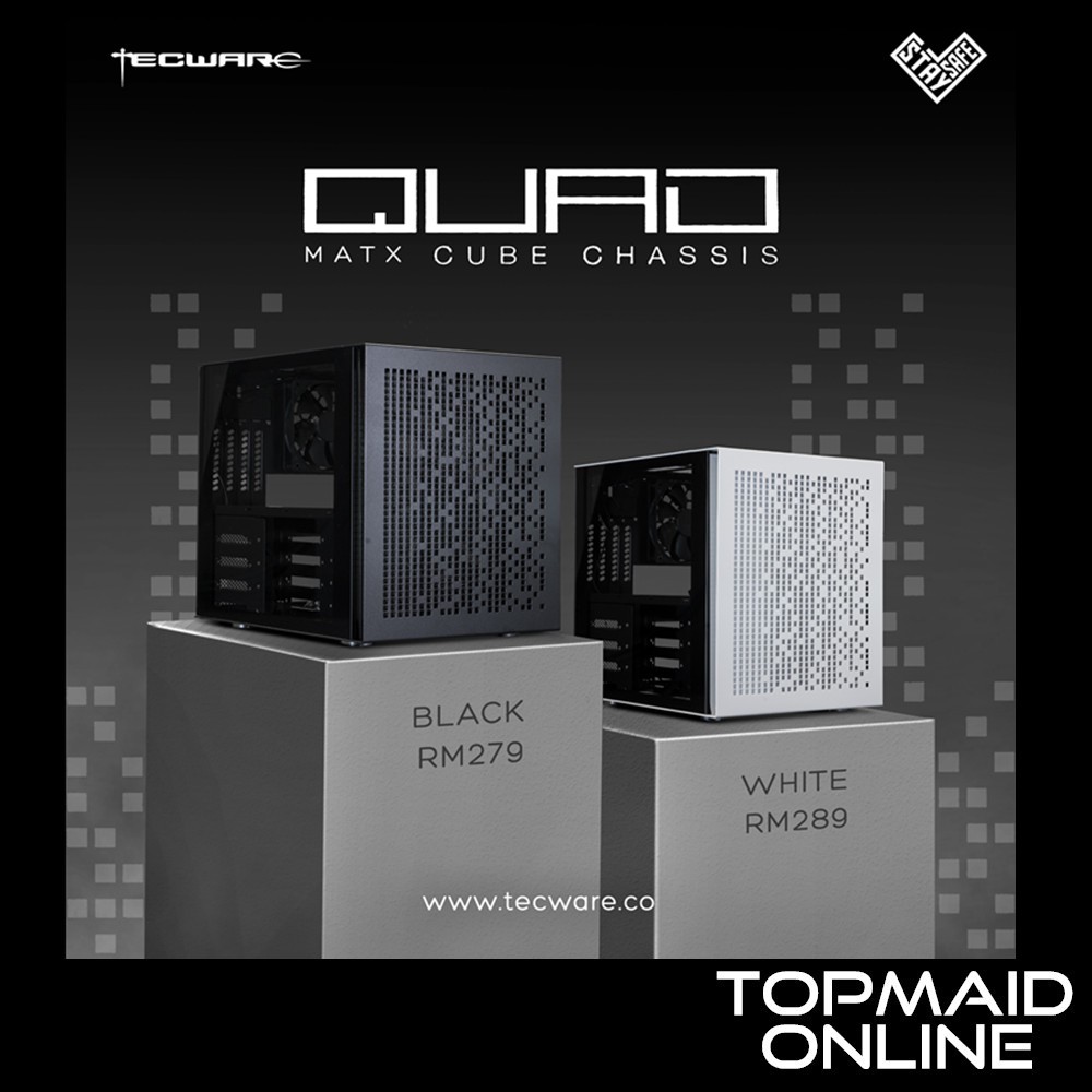 TECWARE QUAD MINI CUBE TEMPERED GLASS MICRO ATX CASING (WHITE / BLACK ...