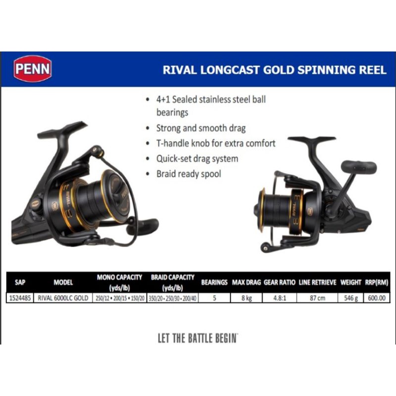 Penn Rival 6000 LongCast Gold Spinning Reel(Mesin pantai) | Shopee Malaysia