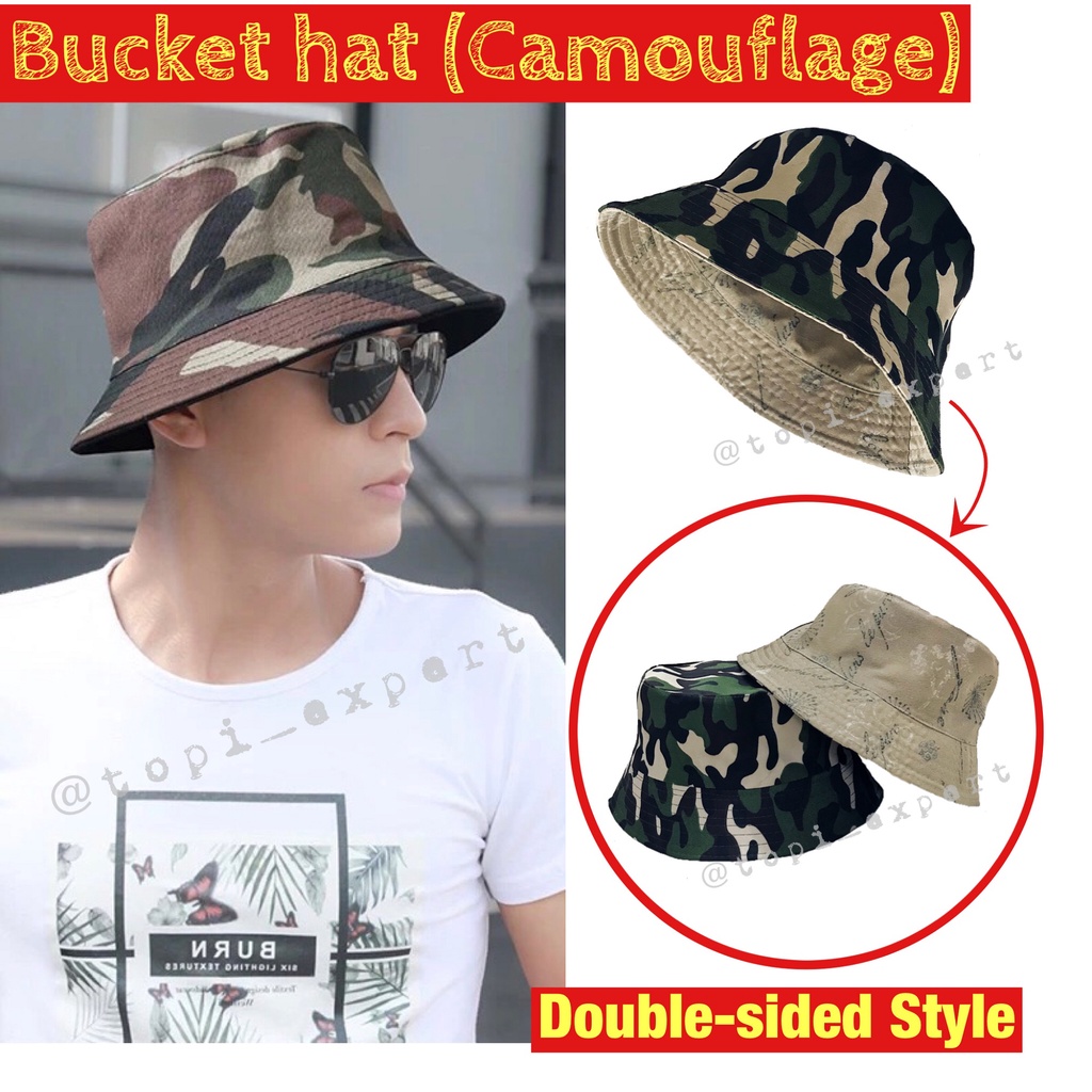 Bucket hat Camouflage Topi askar Double sided Army Military Corak ...