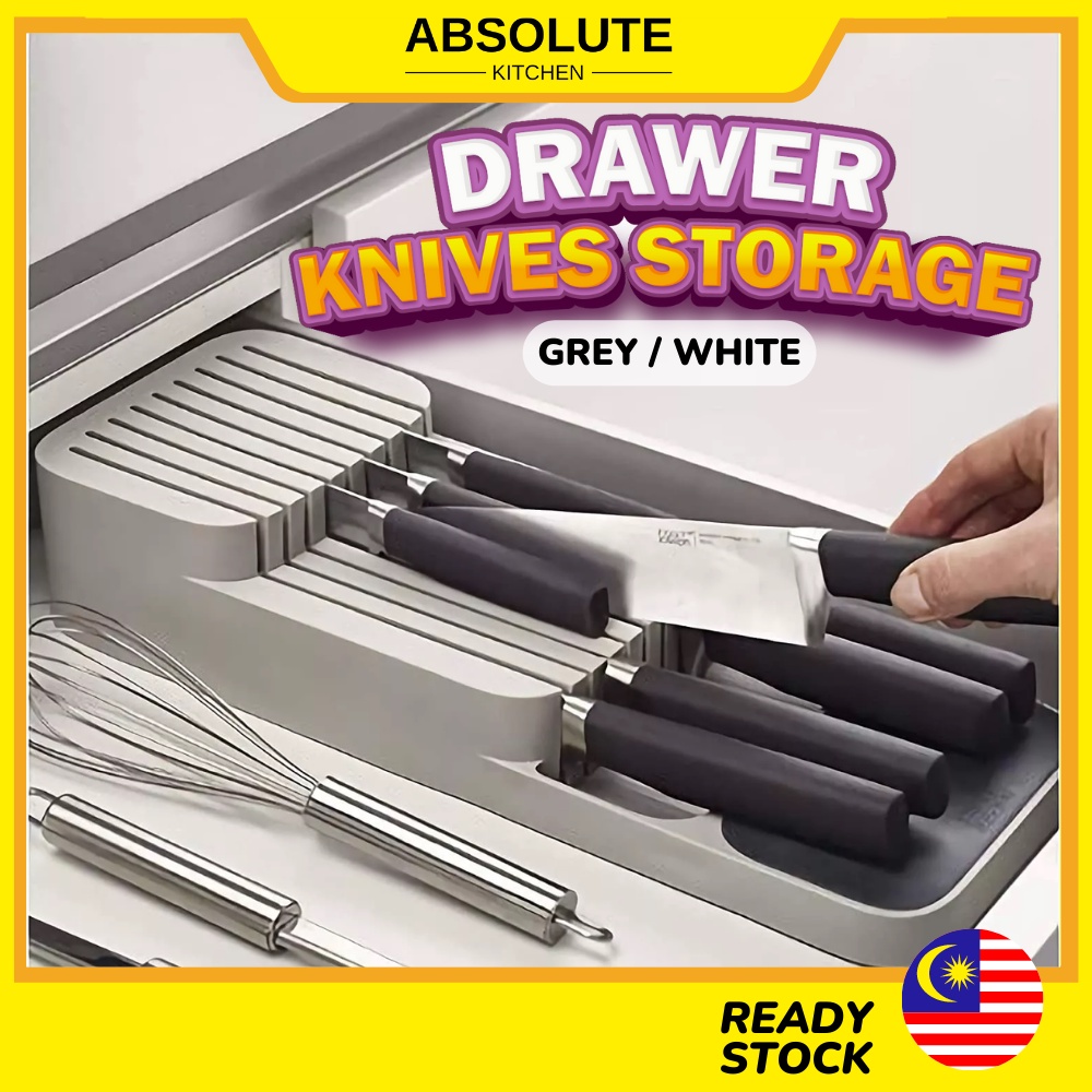 READY STOCK🇲🇾Drawer Store Knife Organiser Tray Plastic Knife Holder ...