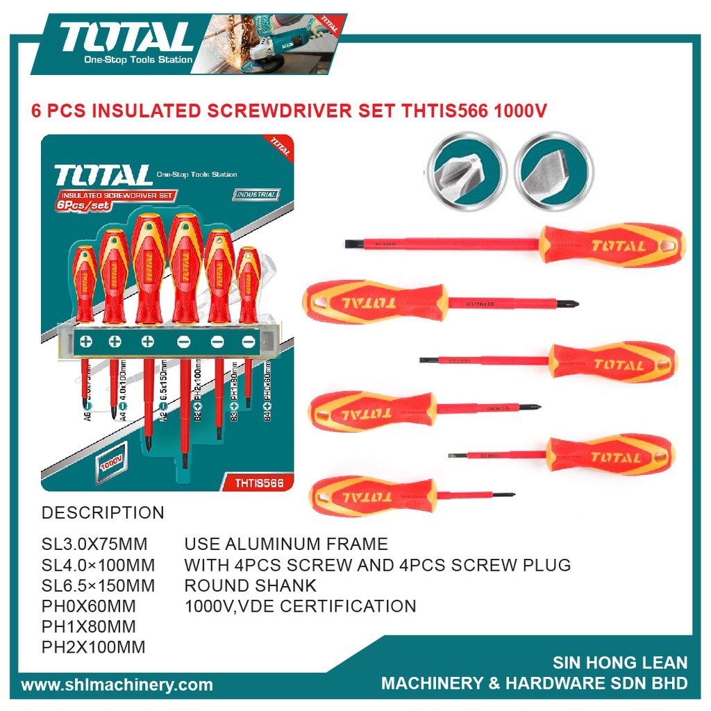 TOTAL 6 Pcs Insulated Screwdriver Set THTIS566 1000V | Shopee Malaysia