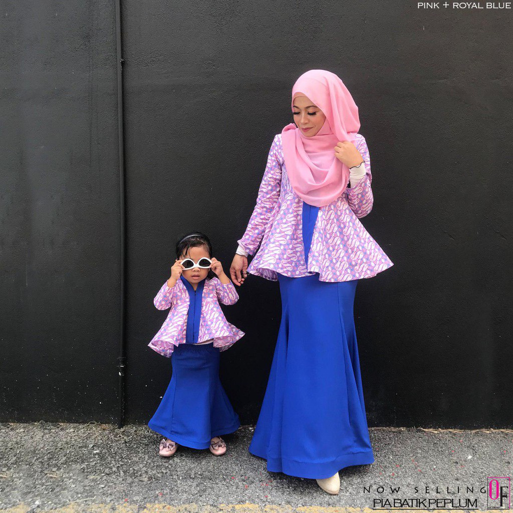 BAJU SEDONDON IBU DAN ANAK ( PIA BATIK PEPLUM - PINK + ROYAL BLUE ...