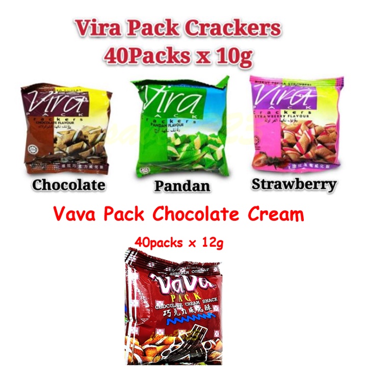 [Vira Crackers (10g x 40 Packs) - Chocolate / Strawberry / Pandan] & [Vava Pack Chocolate Cream ...