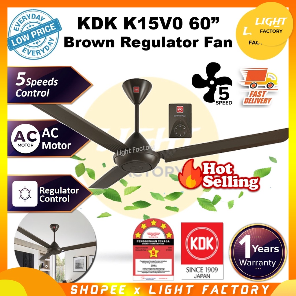 KDK K15V0 60" 3 Blades AC Motor Ceiling Fan with 5 Speeds Control K15VO ...