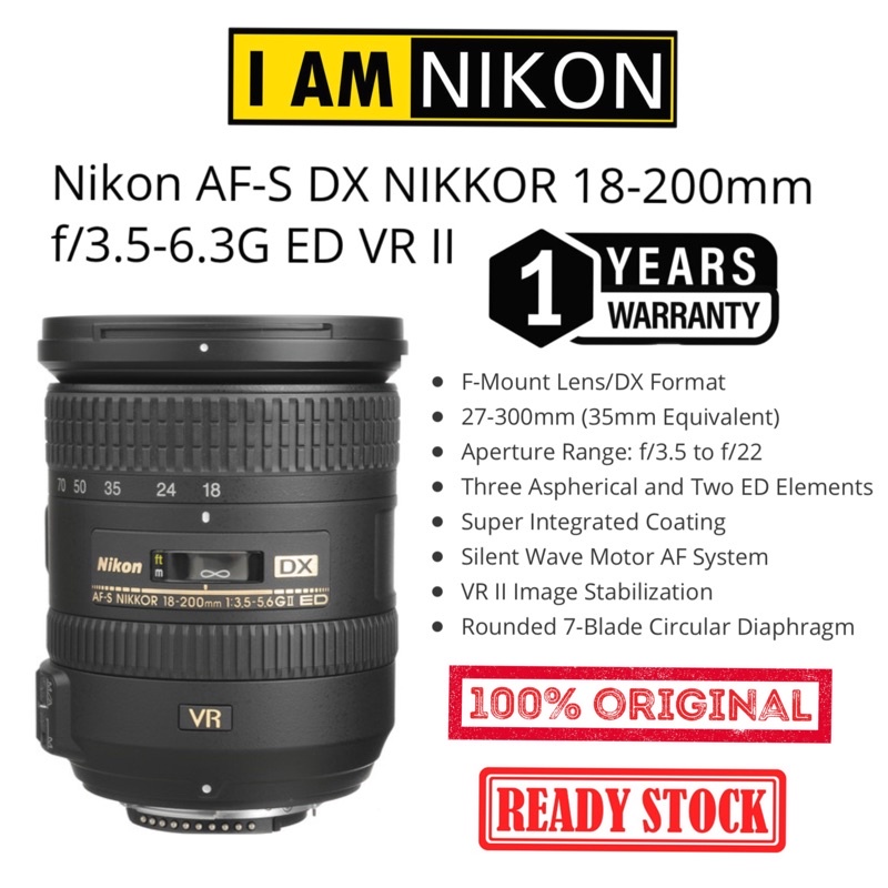 Nikon AF-S DX NIKKOR 18-200mm F/3.5-5.6 ED VR II original ( 1 years warranty) | Shopee Malaysia