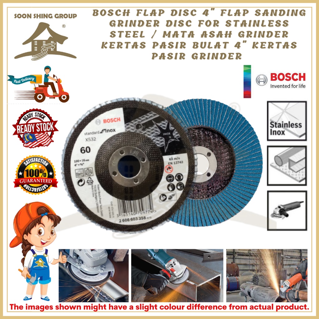 BOSCH FLAP DISC 4" Flap Sanding Grinder Disc for Stainless Steel / Mata ...
