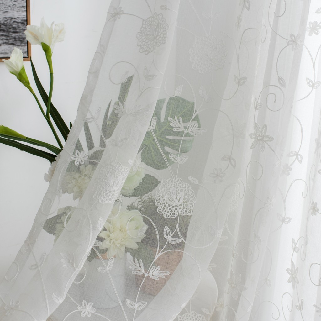 Langsir Putih Sulam / White Embroidery Flower Sheer Day Curtain Bedroom ...