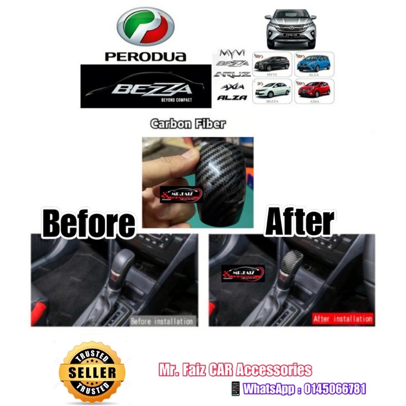 [Free Double Tape] Perodua bezza carbon fiber gear shift knob frame ...