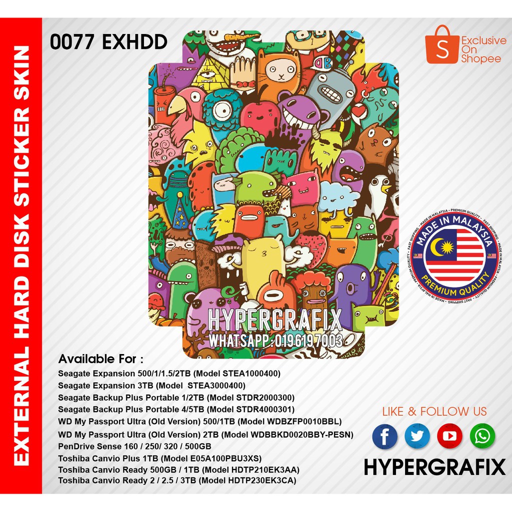 External HDD Sticker Skin (Seagate / WD / Pendrive / Toshiba Canvio ...