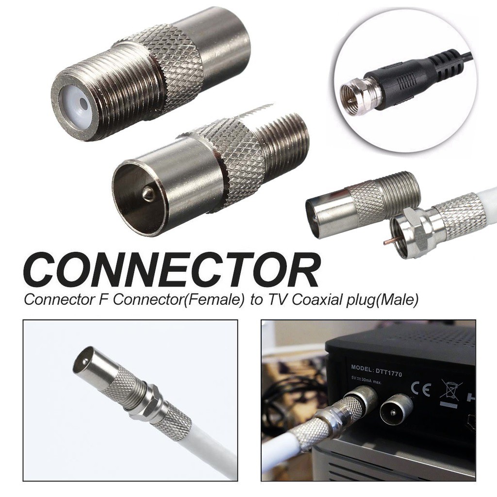 2pcs F female to TV aerial RF coaxial male plug mytv myfreeview digital ...