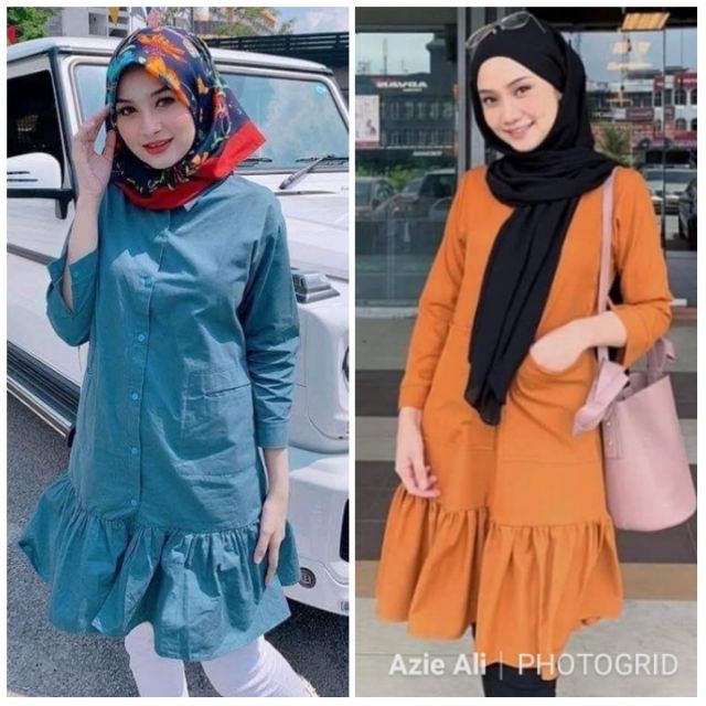 (RESTOCK) KEMEJA LABUH RUFFLE @ BLOUSE LABUH ROPOL POKET VIRAL | Shopee ...