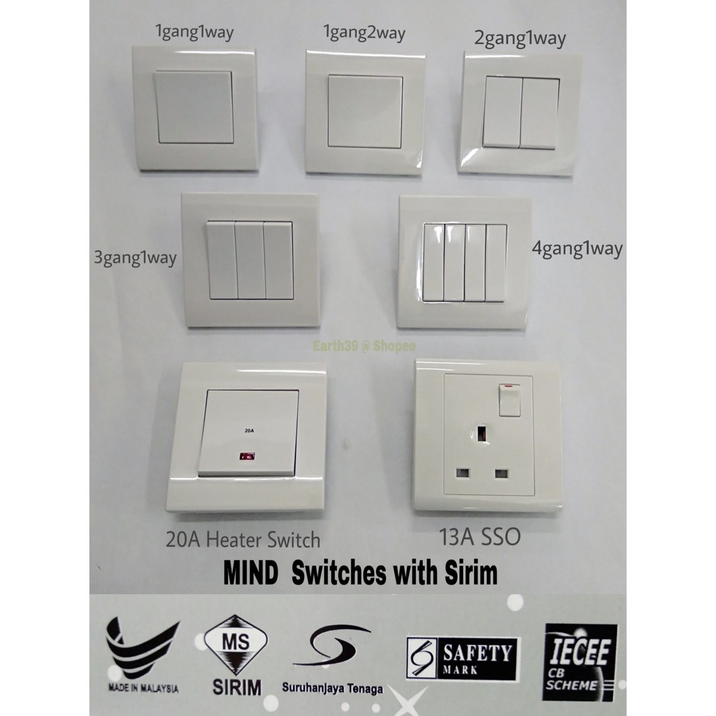 MIND 'SIRIM' Big Rocker Switches (White) 1gang, 2gang, 3gang 4gang ...